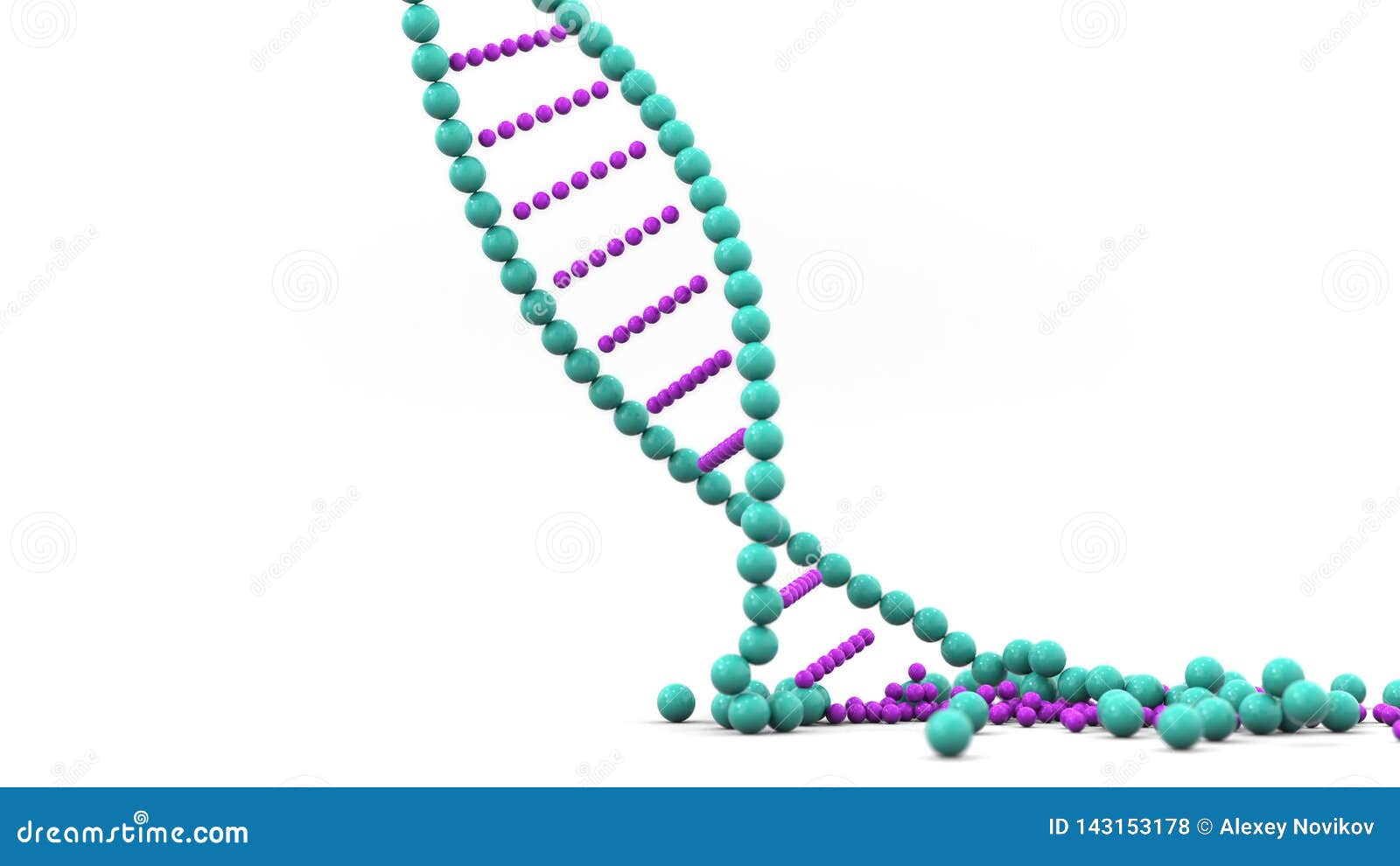 DNA Molecule Model Falls and Breaks Apart, 3D Rendering Stock ...