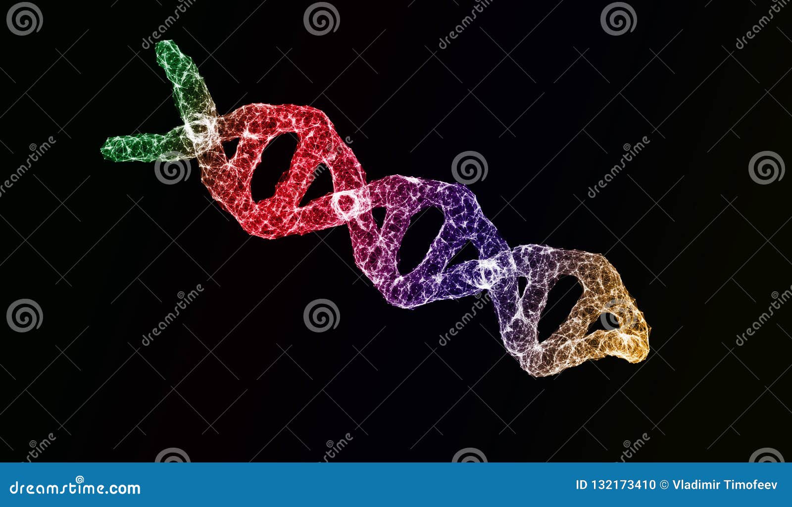DNA Molecule from Particles and Triangulators Isolate on Black ...