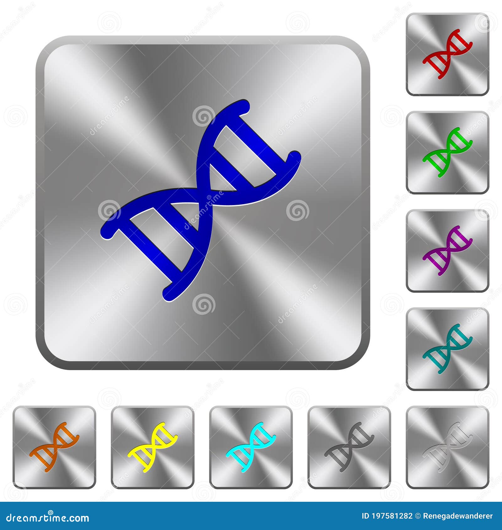 DNA Molecule Engraved Icons On Edged Square Buttons Stock Photo ...
