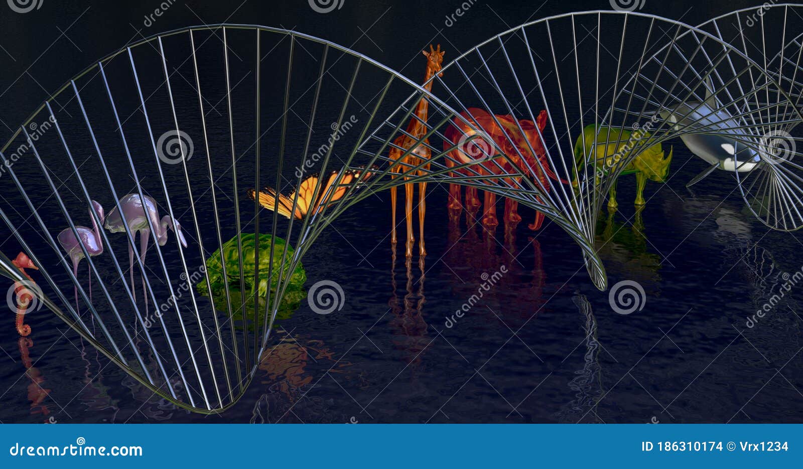 DNA Molecule Strand. Biodiversity, Variety of Animals in Water. View 1 ...