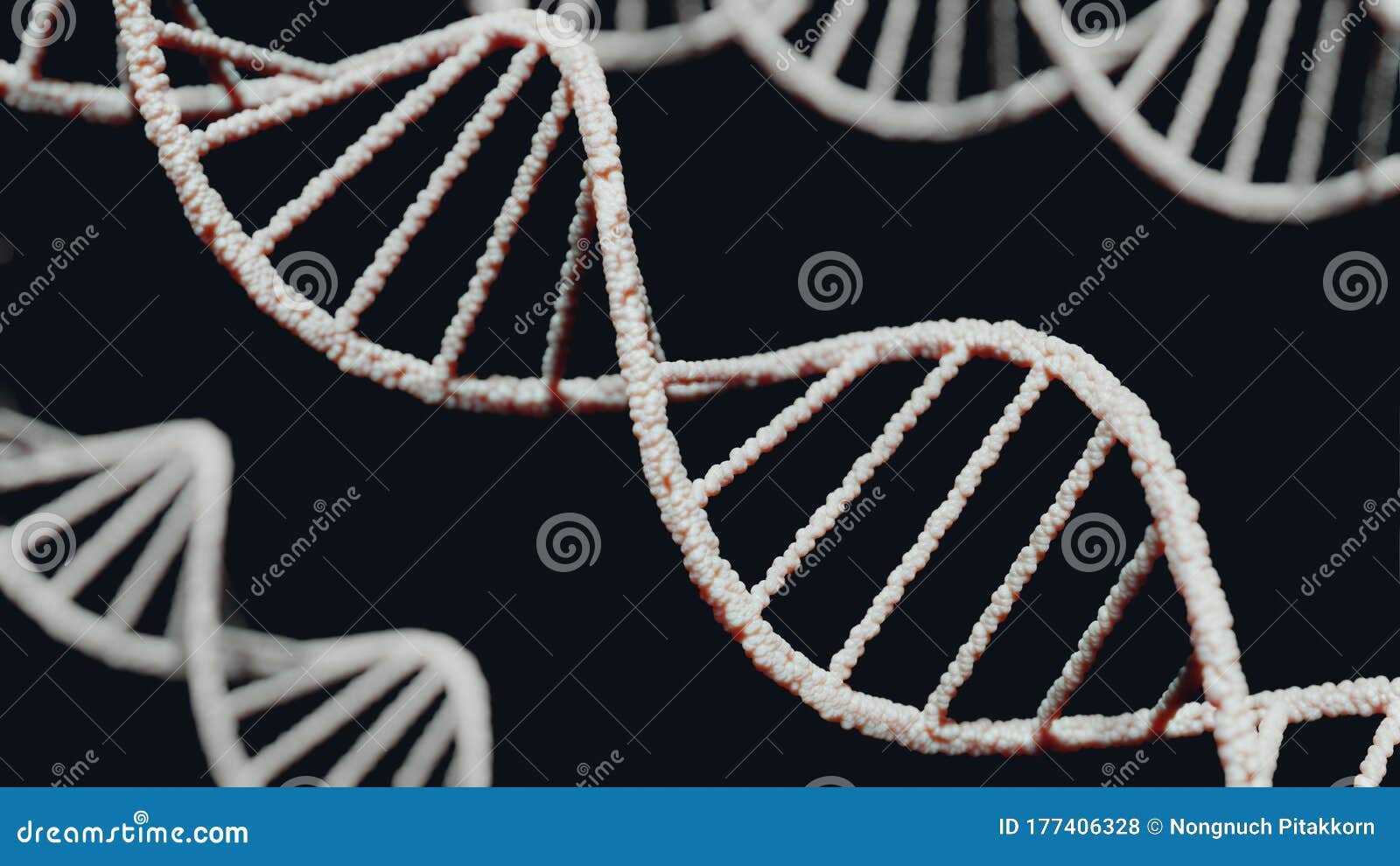 DNA Molecules on Black Background 3d Render Stock Illustration ...
