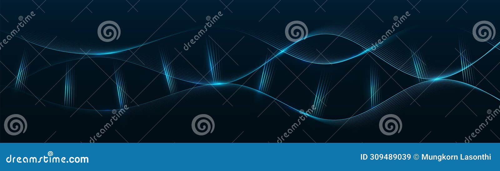 DNA Molecules. Genetic Biotechnology. Abstract Blue Glowing Wavy Lines ...