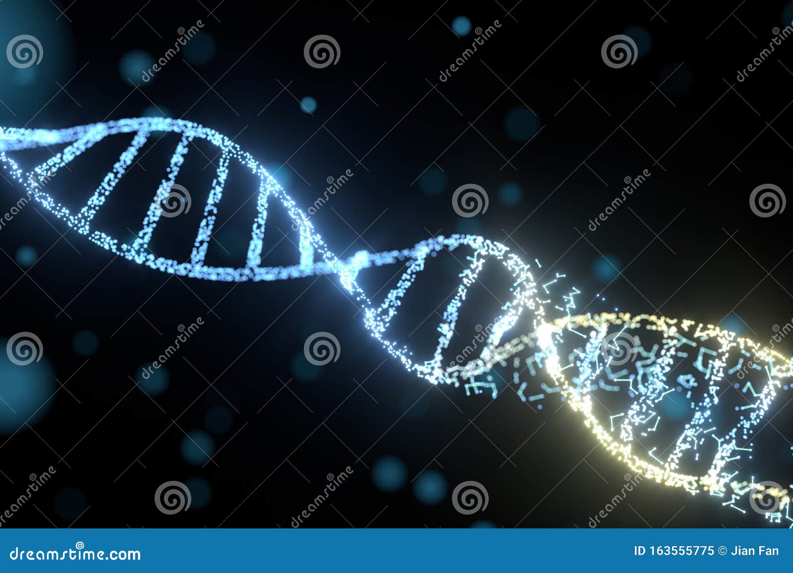 DNA Particles and Diffused Glowing Lines, 3d Rendering Stock ...