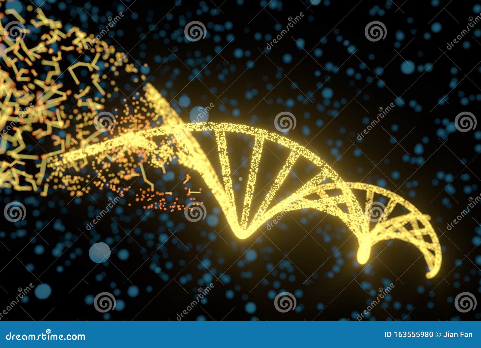 DNA Particles and Diffused Glowing Lines, 3d Rendering Stock ...
