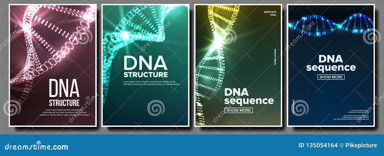 Dna Poster Set Vector. Genetic Molecule. Abstract Helix. Clone Atom ...