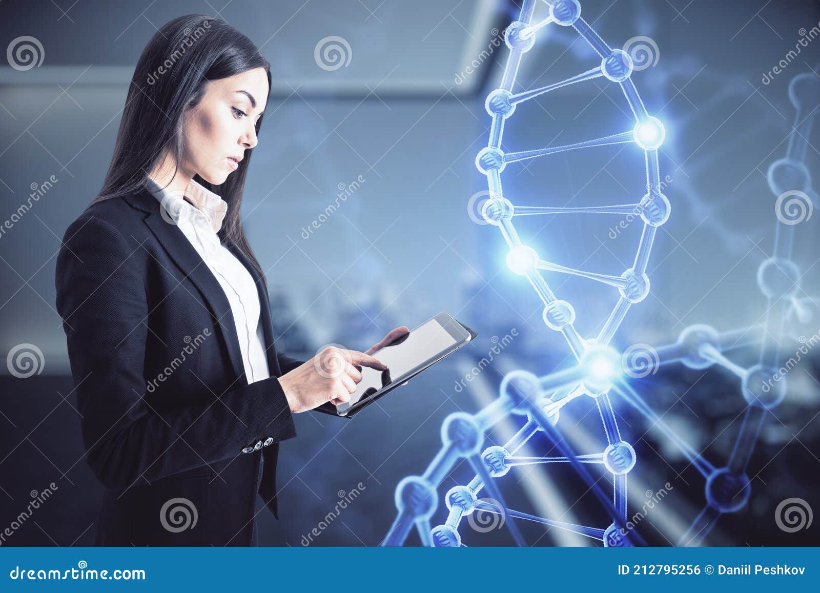 DNA Programming and Innovative Technologies Concept with Businesswoman ...