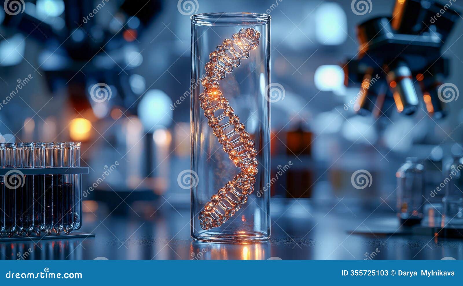 The DNA Sample in the Test Tube is in the Lab Under a Microscope Stock ...