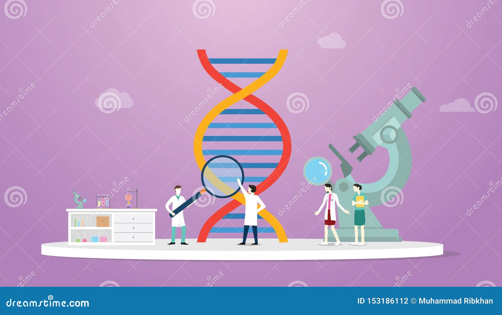 Dna Science Analysis Concept with Team Doctor Scientist and Big Dna ...