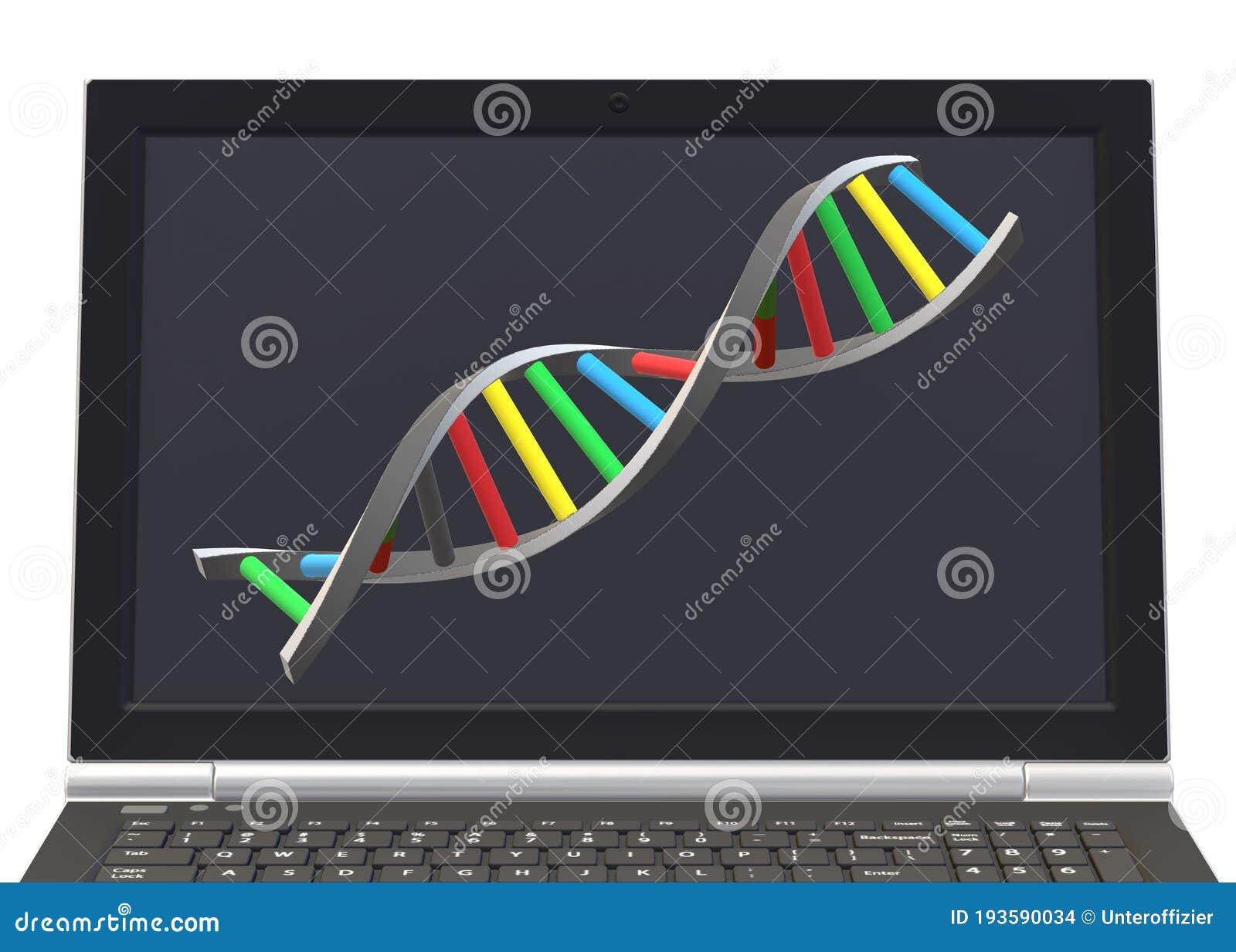A DNA Scientific Strand Appearing on a Notebook Computer Screen White ...
