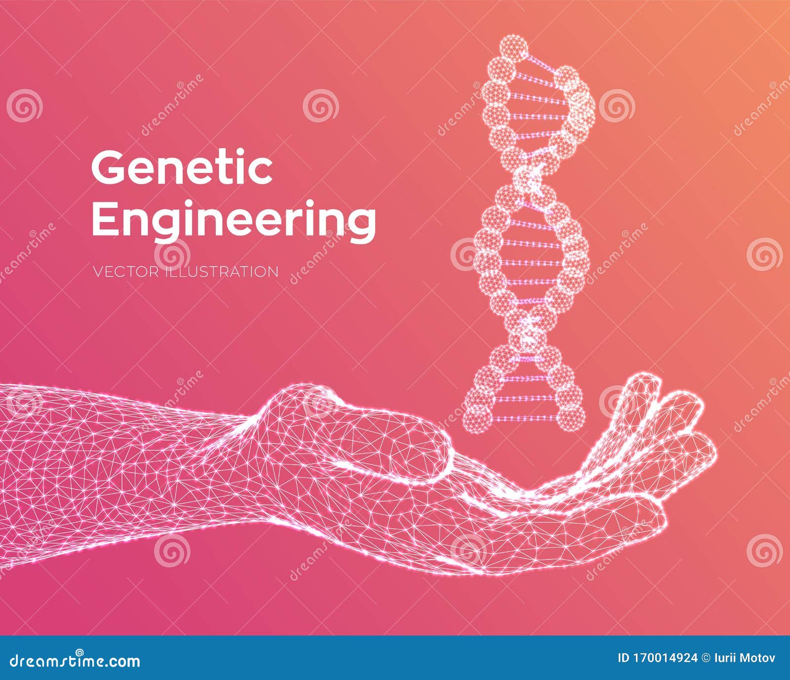 DNA Sequence in Hand. Wireframe DNA Molecules Structure Mesh. DNA Code ...