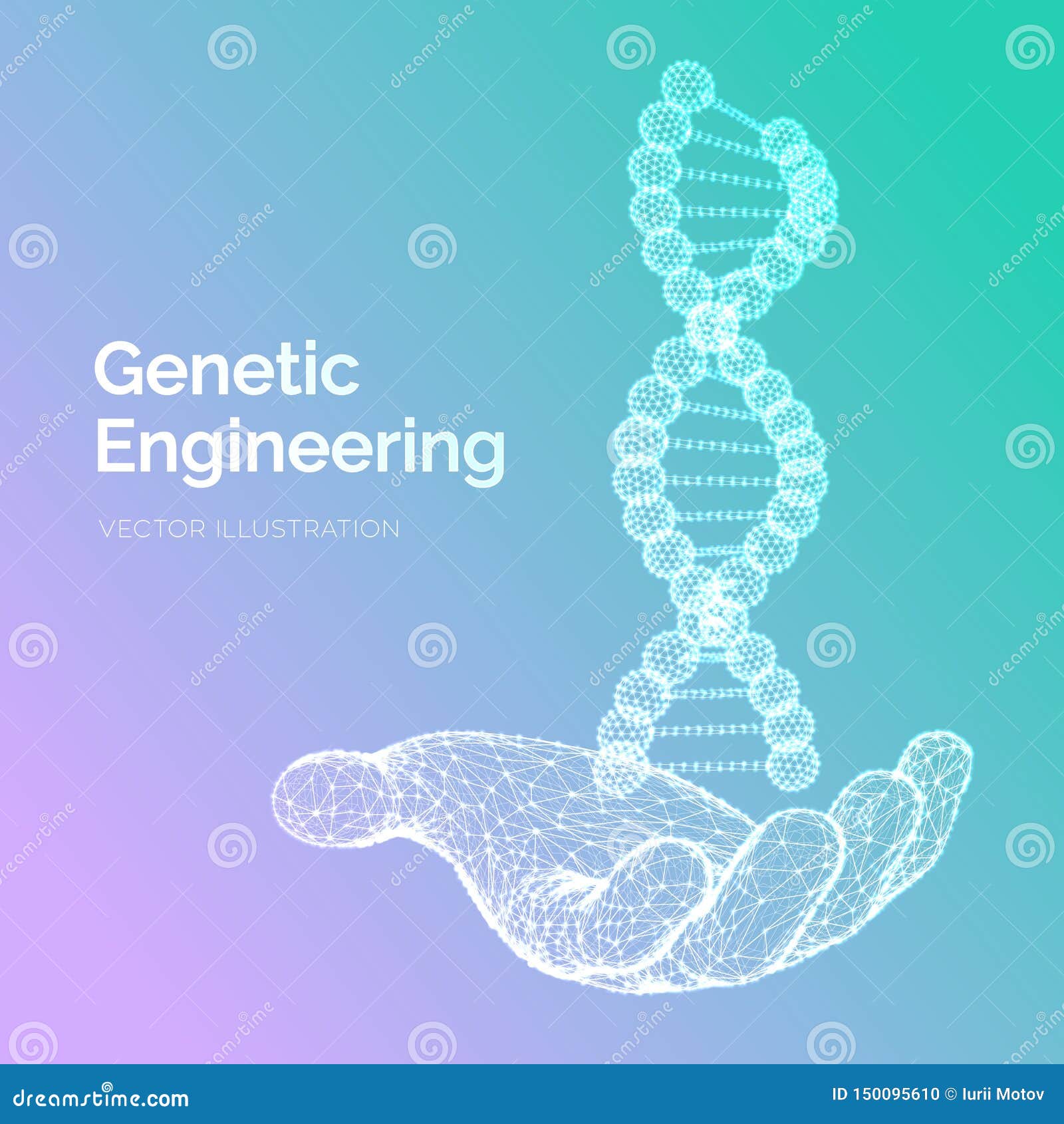 DNA Sequence In Hand. Wireframe DNA Molecules Structure Mesh. DNA Code ...