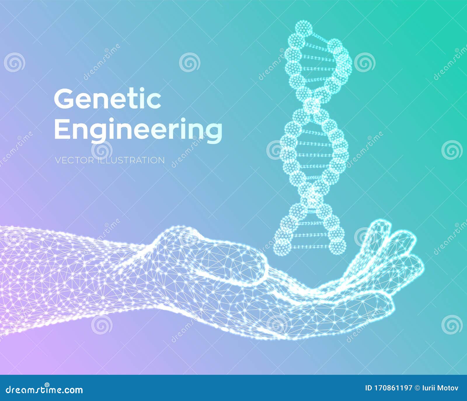 DNA Sequence in Hand. Wireframe DNA Molecules Structure Mesh. DNA Code ...