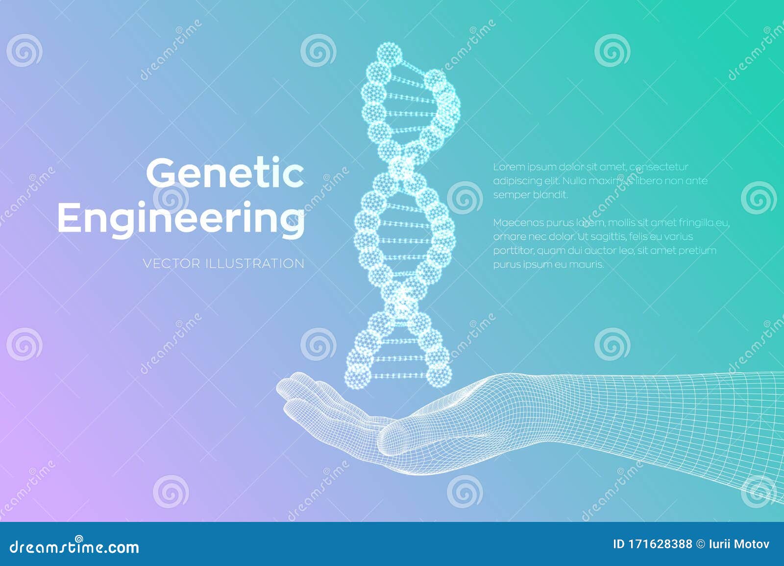 DNA Sequence in Hand. Wireframe DNA Molecules Structure Mesh. DNA Code ...