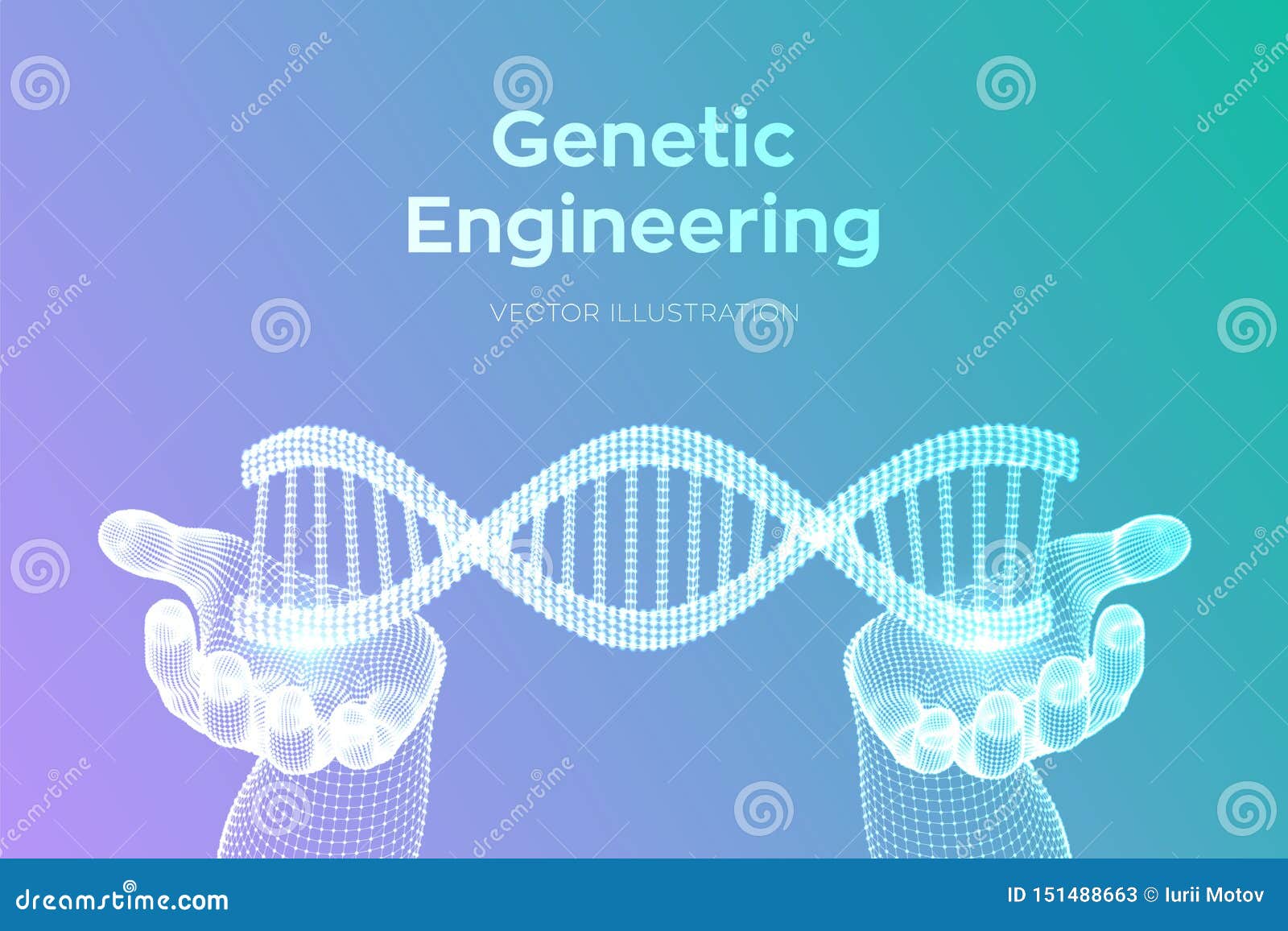 DNA Sequence In Hands. Wireframe DNA Molecules Structure Mesh. DNA Code ...