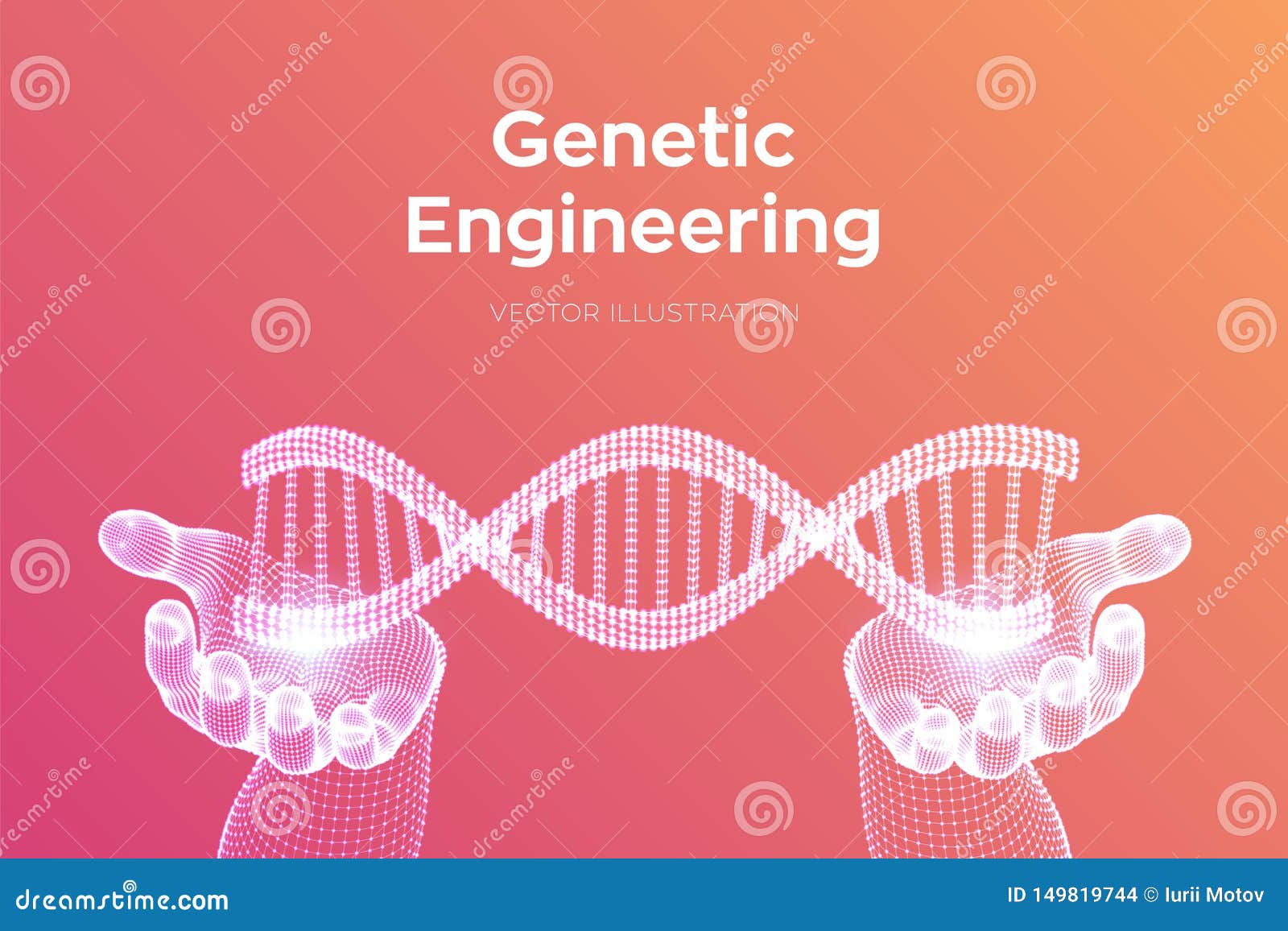 DNA Sequence in Hands. Wireframe DNA Molecules Structure Mesh. DNA Code ...