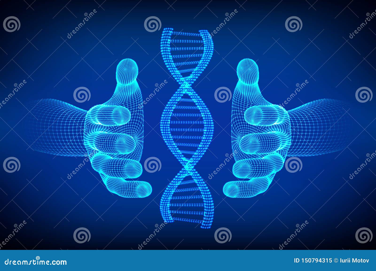 DNA Sequence In Hands. Wireframe DNA Molecules Structure Mesh. DNA Code ...