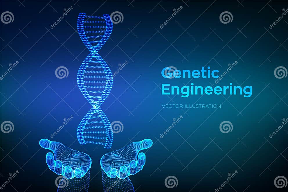 DNA Sequence in Hands. Wireframe DNA Molecules Structure Mesh. DNA Code ...