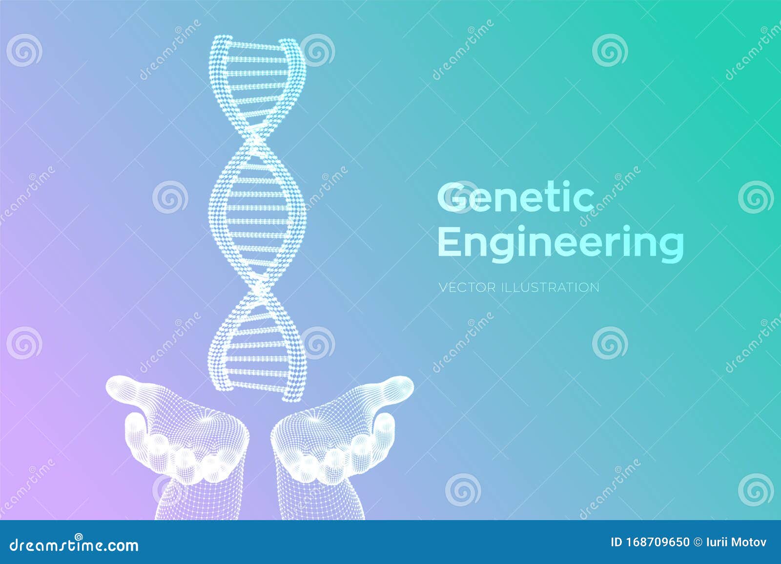 DNA Sequence In Hands. Wireframe DNA Molecules Structure Mesh. DNA Code ...