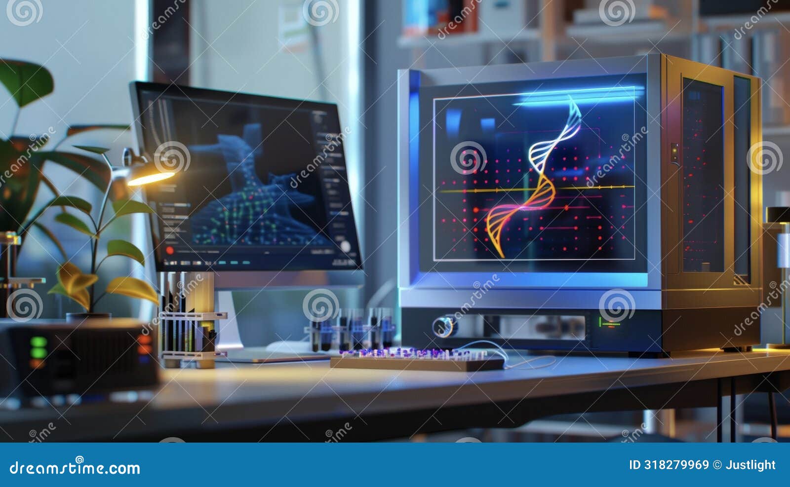 A DNA Sequencing Machine in Action with Quantum Computing Graphics and ...