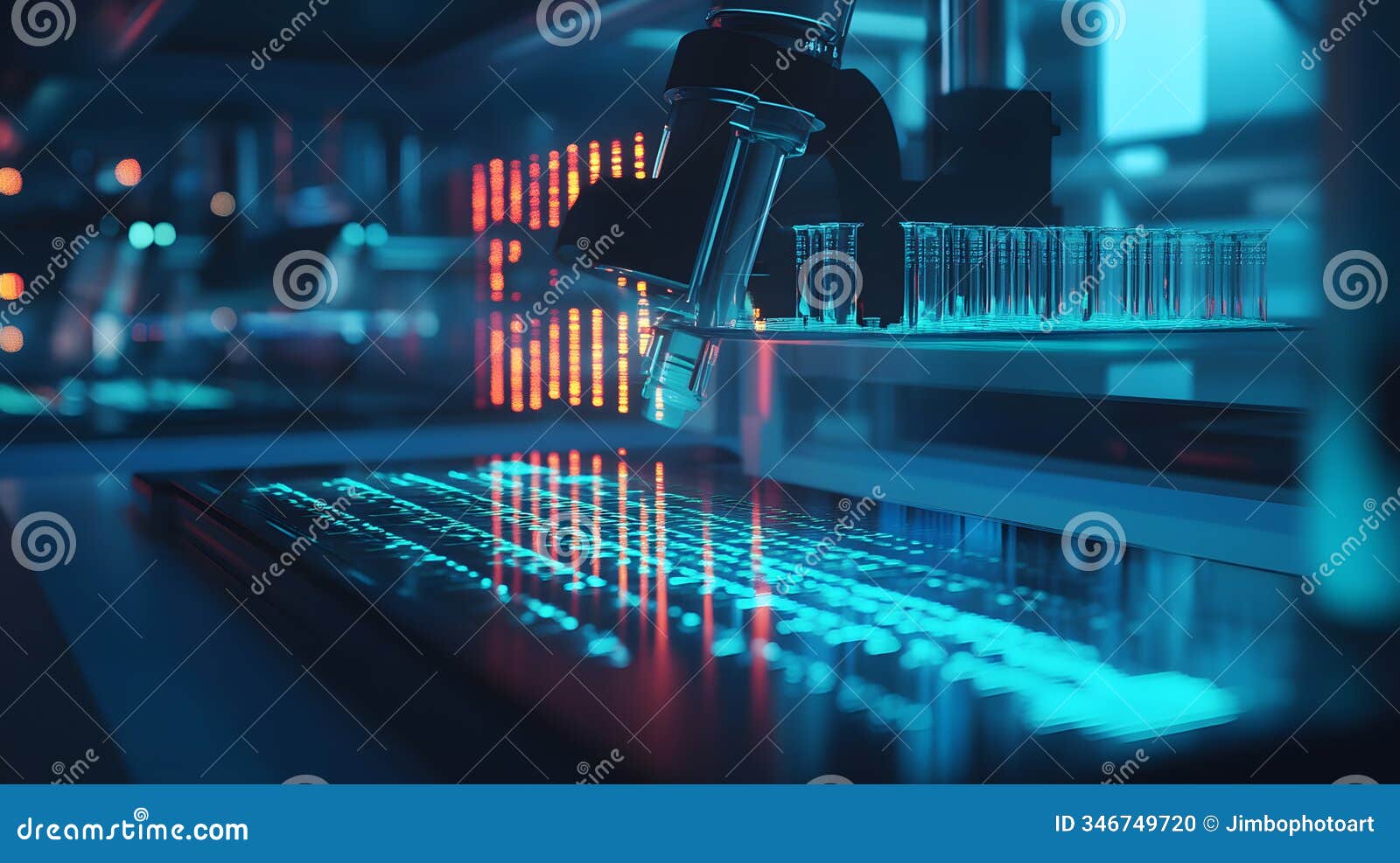 DNA Sequencing Machine At Work In A Sterile Lab, Glowing With Digital ...