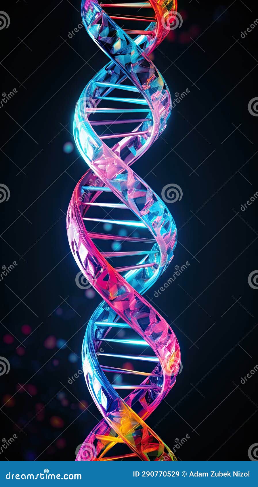 A Dna Spiral Structure with Neon Lights Stock Illustration ...