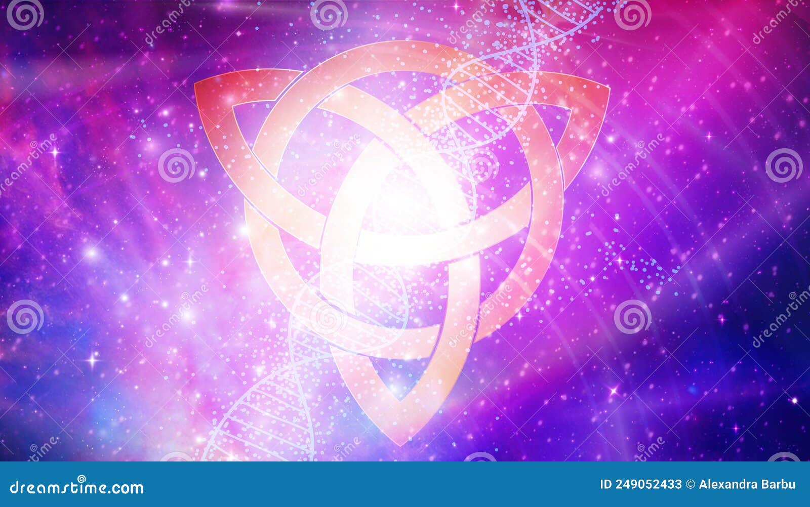 DNA Spiral Glowing in Universe Fractals, Celtic Trinity, Triskelion ...