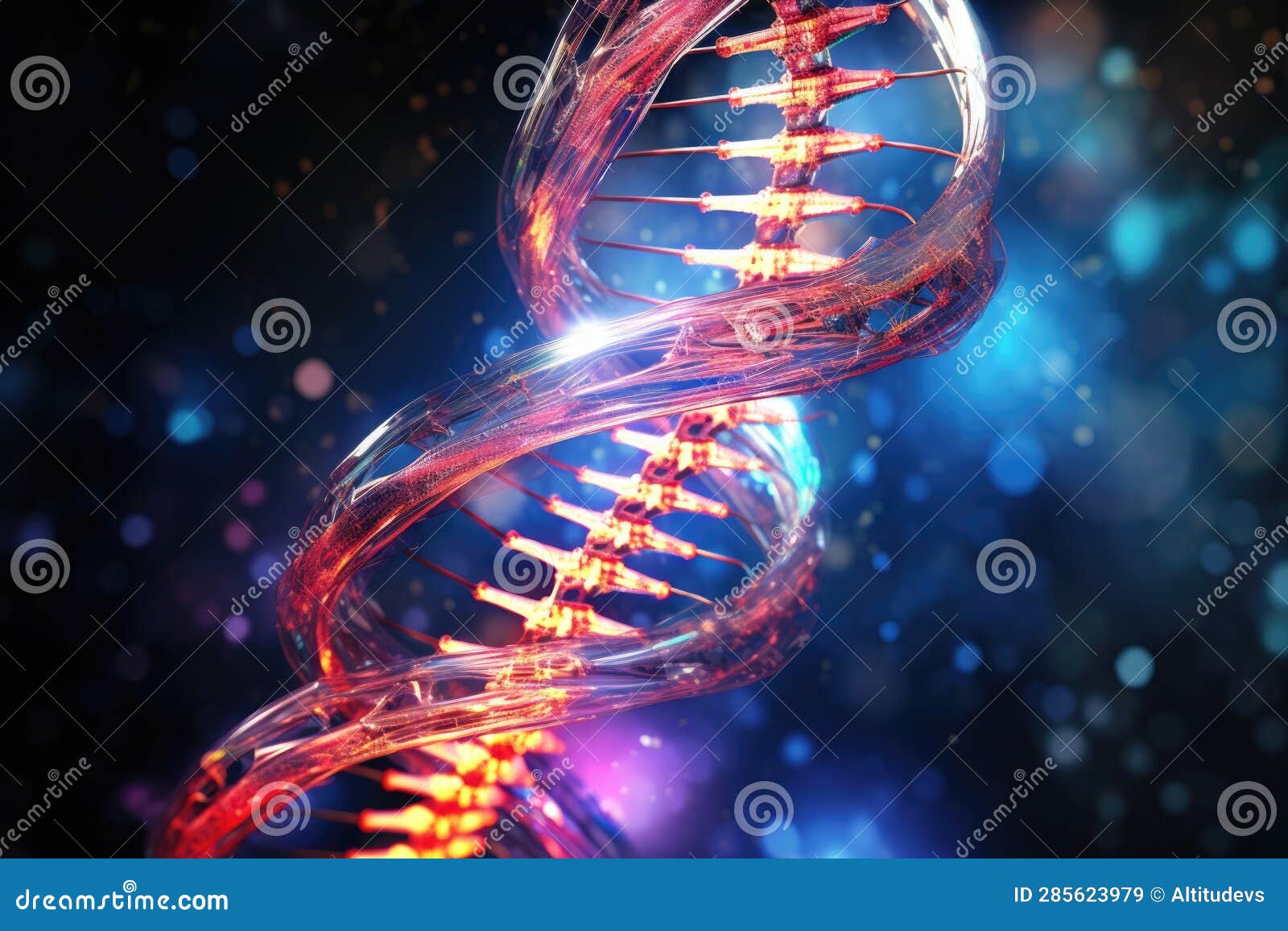 Glowing DNA Helix In A Futuristic Metallic Chamber Royalty-Free Stock ...