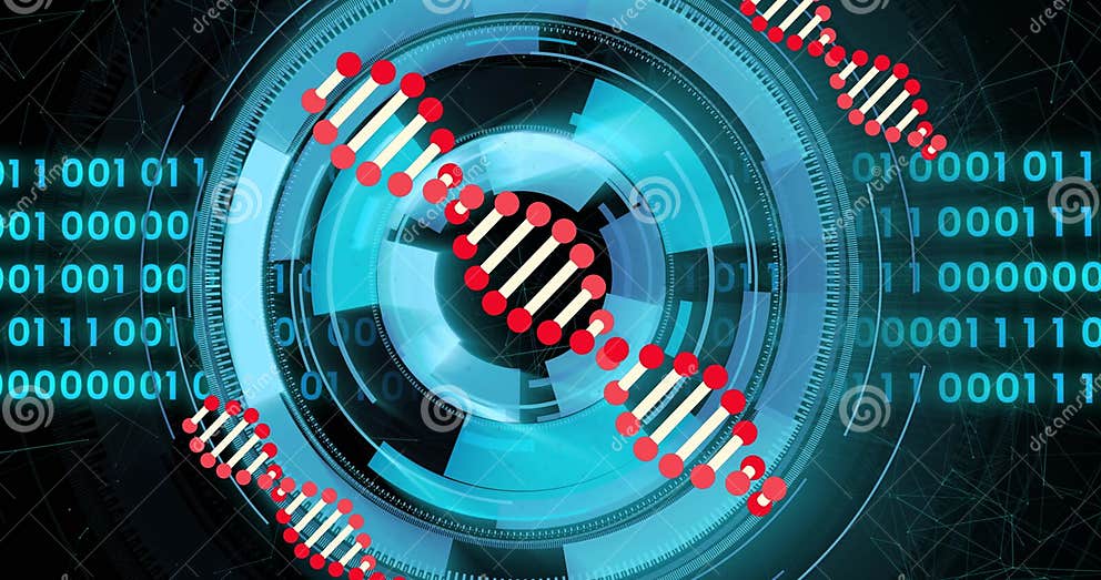 DNA Strand and Binary Coding Over Futuristic Digital Interface Image ...