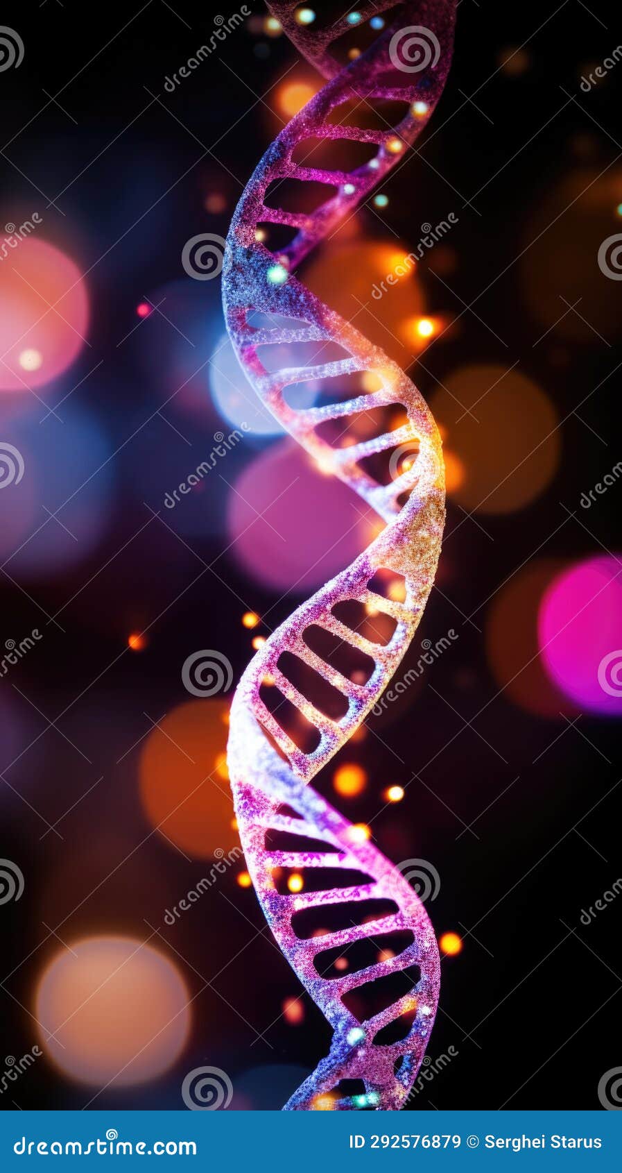 Dna Strand on a Black Background with Bright Lights, AI Stock ...