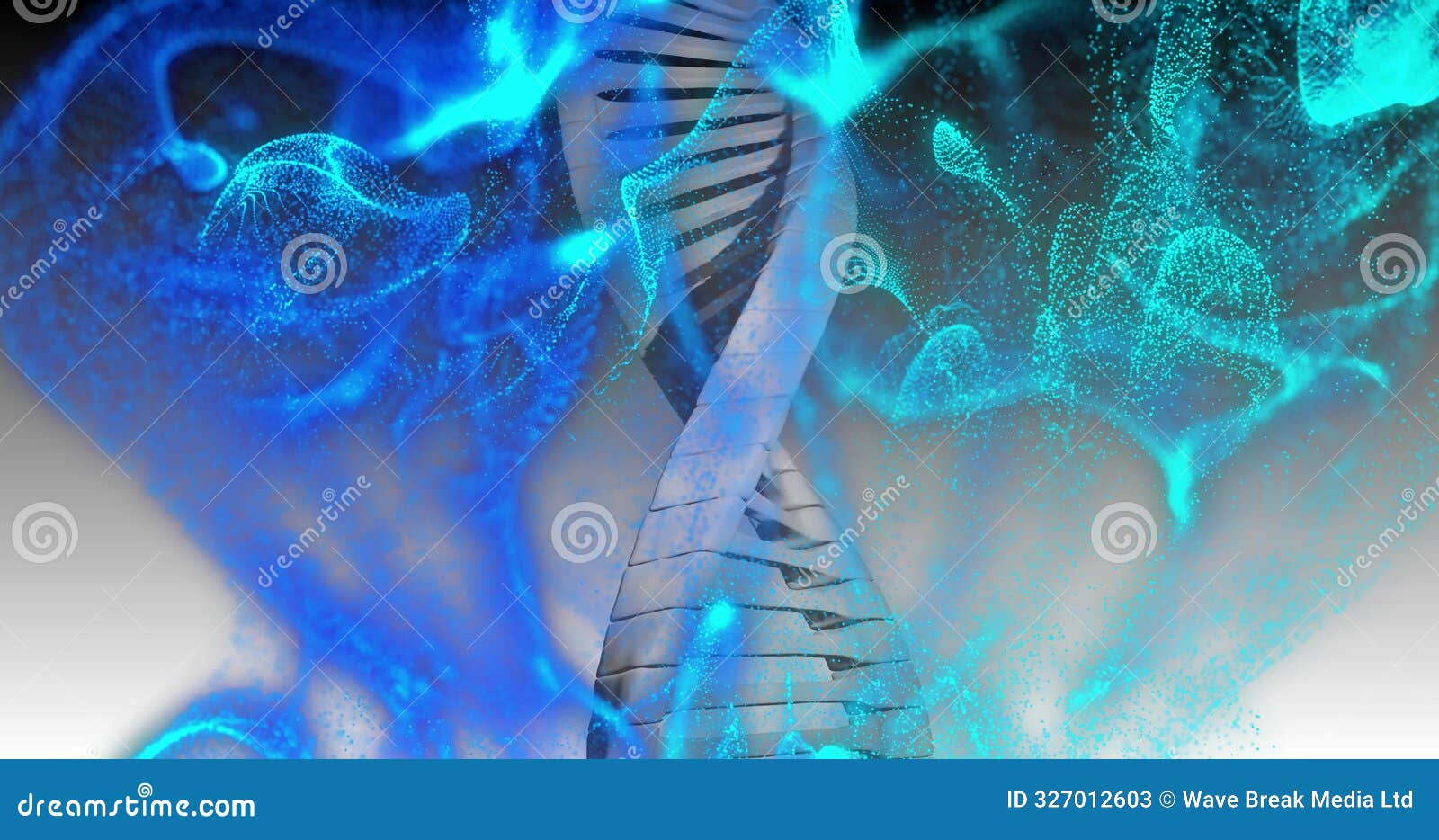 DNA Strand and Blue Particles, Scientific Data Processing Image Stock ...