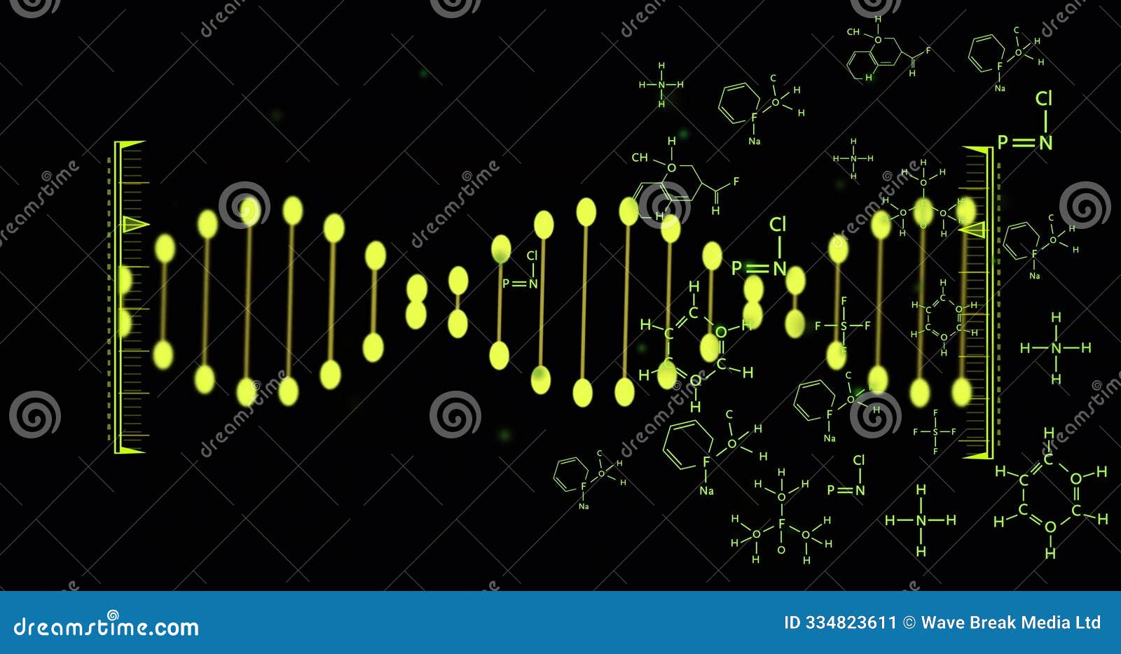DNA Strand and Chemical Formulas, Scientific Data Processing Stock ...
