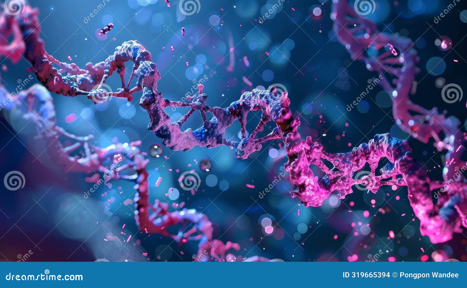 A DNA Strand Colored Purple and Blue on a Dark Blue Background. Gene ...