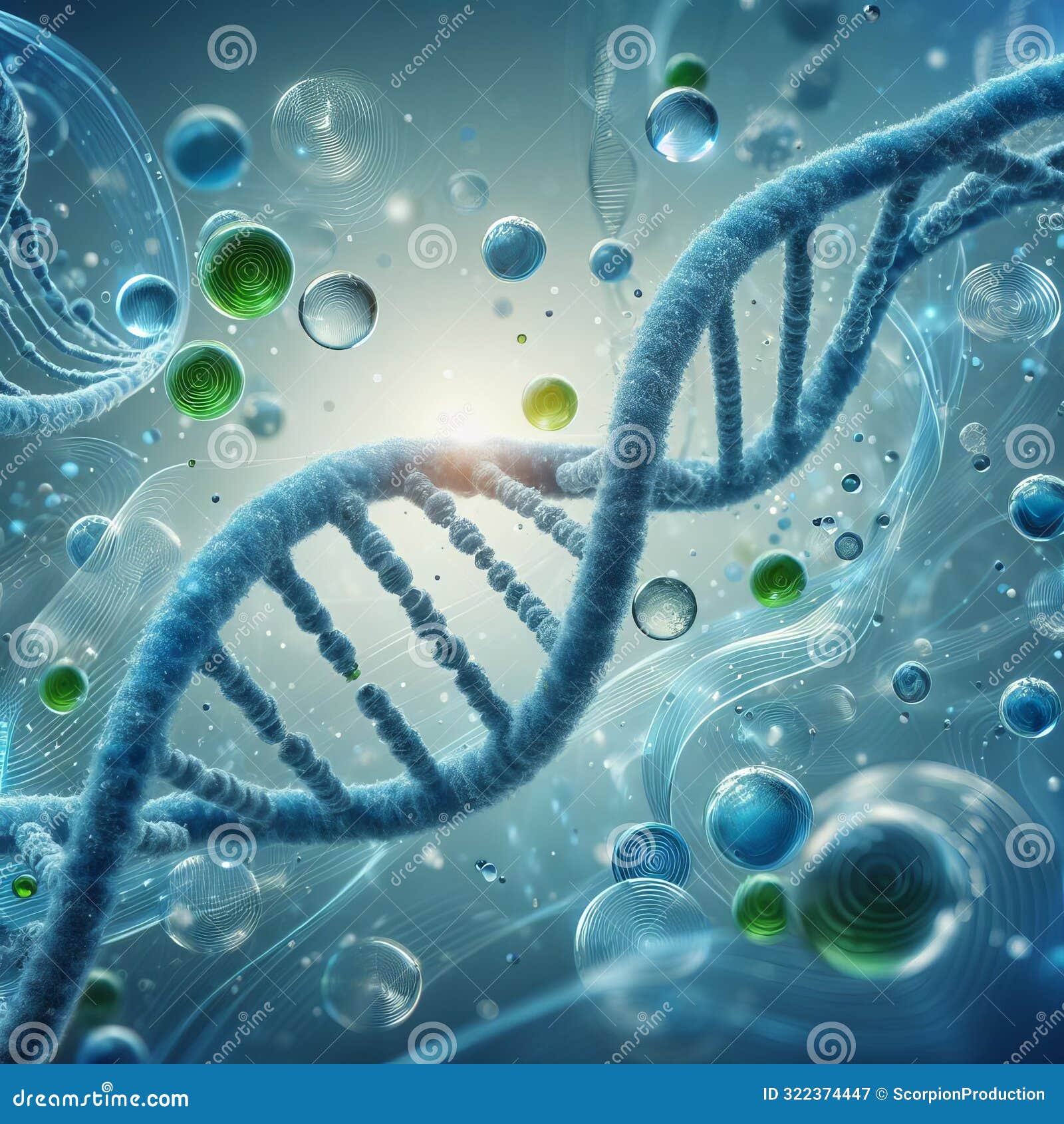 DNA Strand with Floating Molecules in a Blue Environment Stock ...