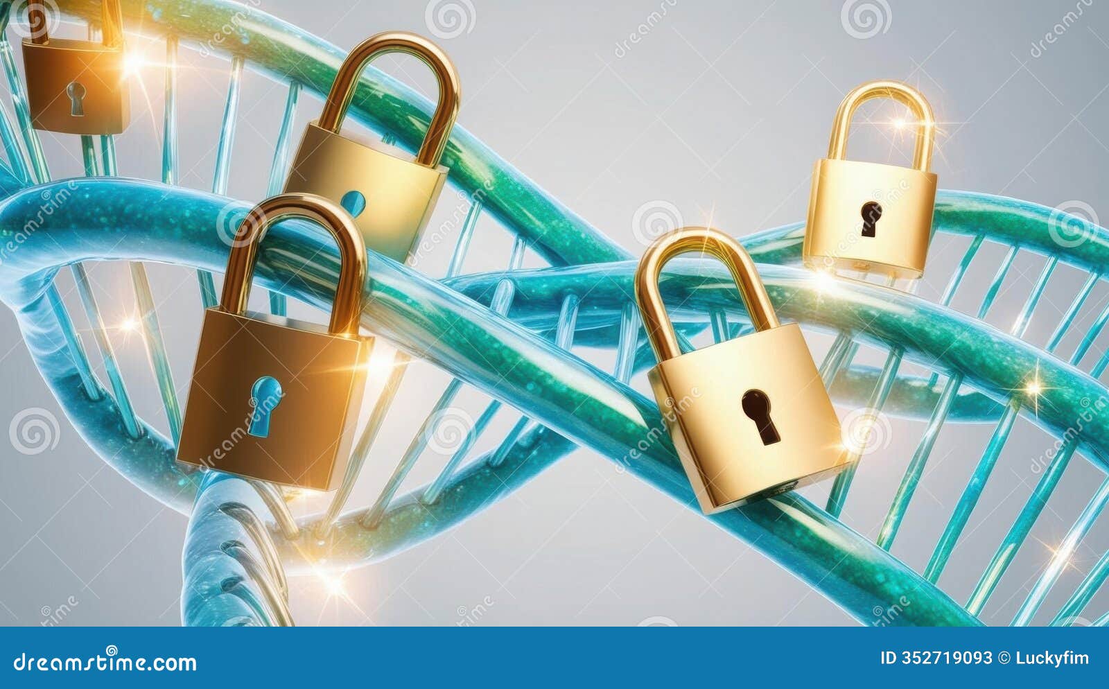 DNA Strand Intertwined with Golden Locks, Symbolizing Genetic Security ...