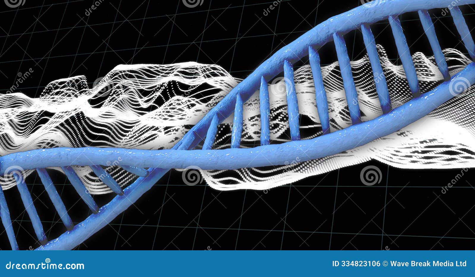 DNA Strand Over Dynamic Wave Patterns and Grid Background, Scientific ...