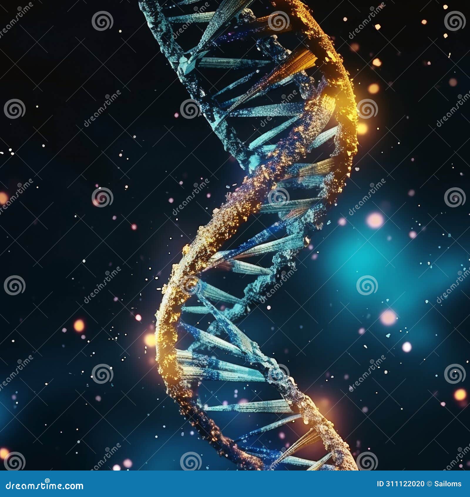 DNA Strands on Blue Background with Genetic Mutations Stock ...