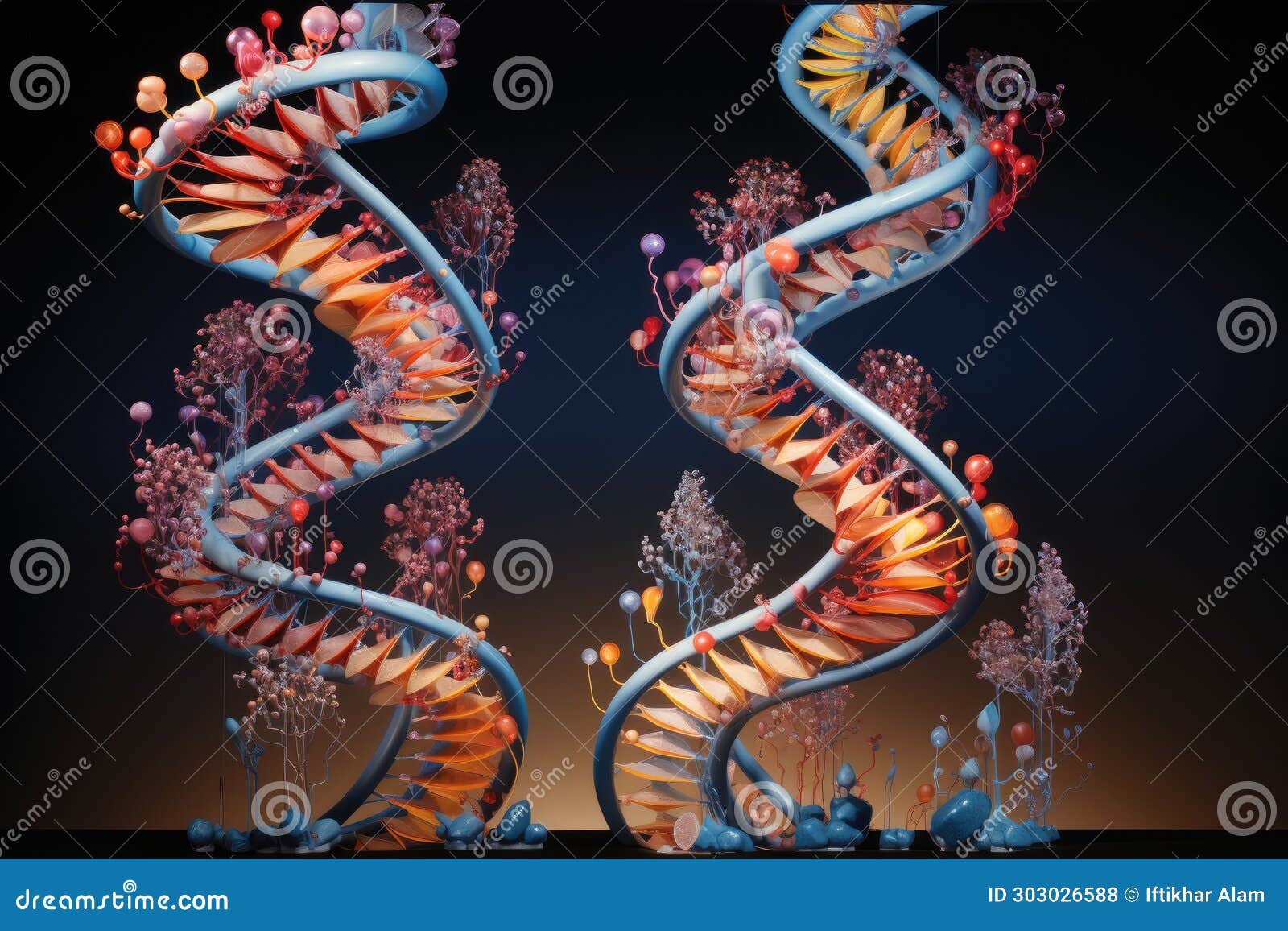 DNA Structure on Black Background. 3D Illustration Stock Illustration ...