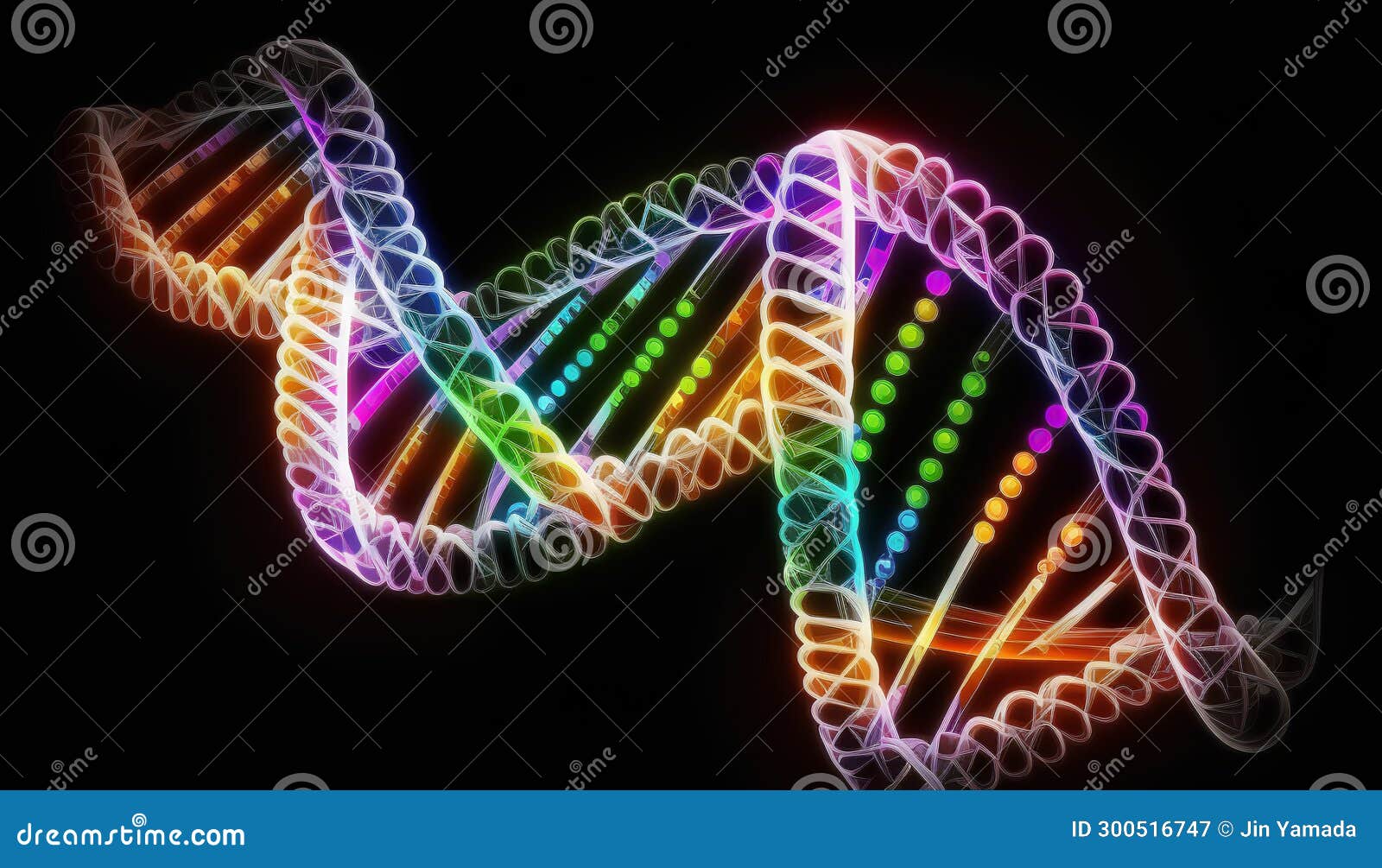 DNA Structure on a Black Background. 3D Rendering. Neon Lights Stock ...