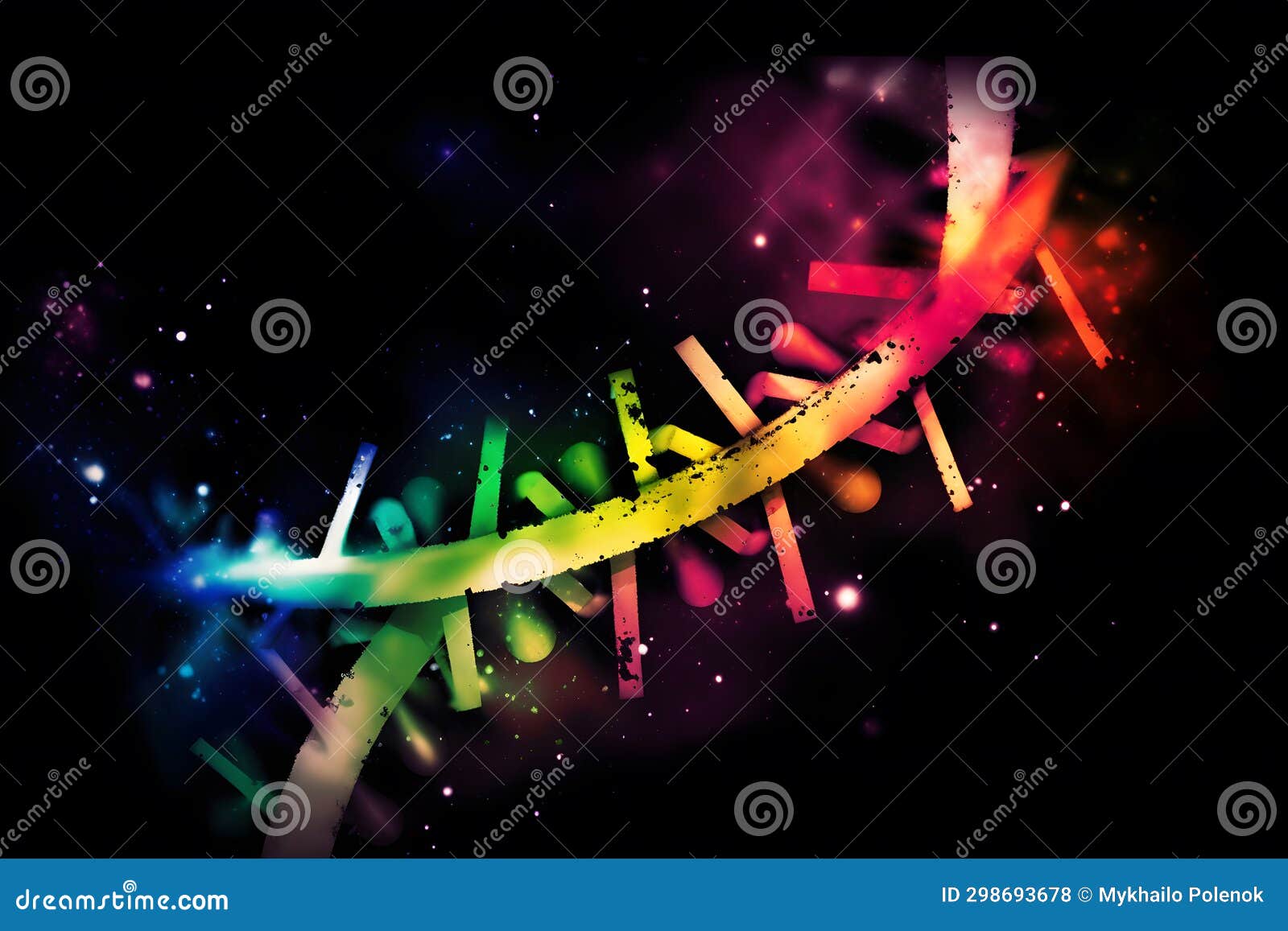 DNA Structure Digital Illustration in Space Colorful Background. Neural ...