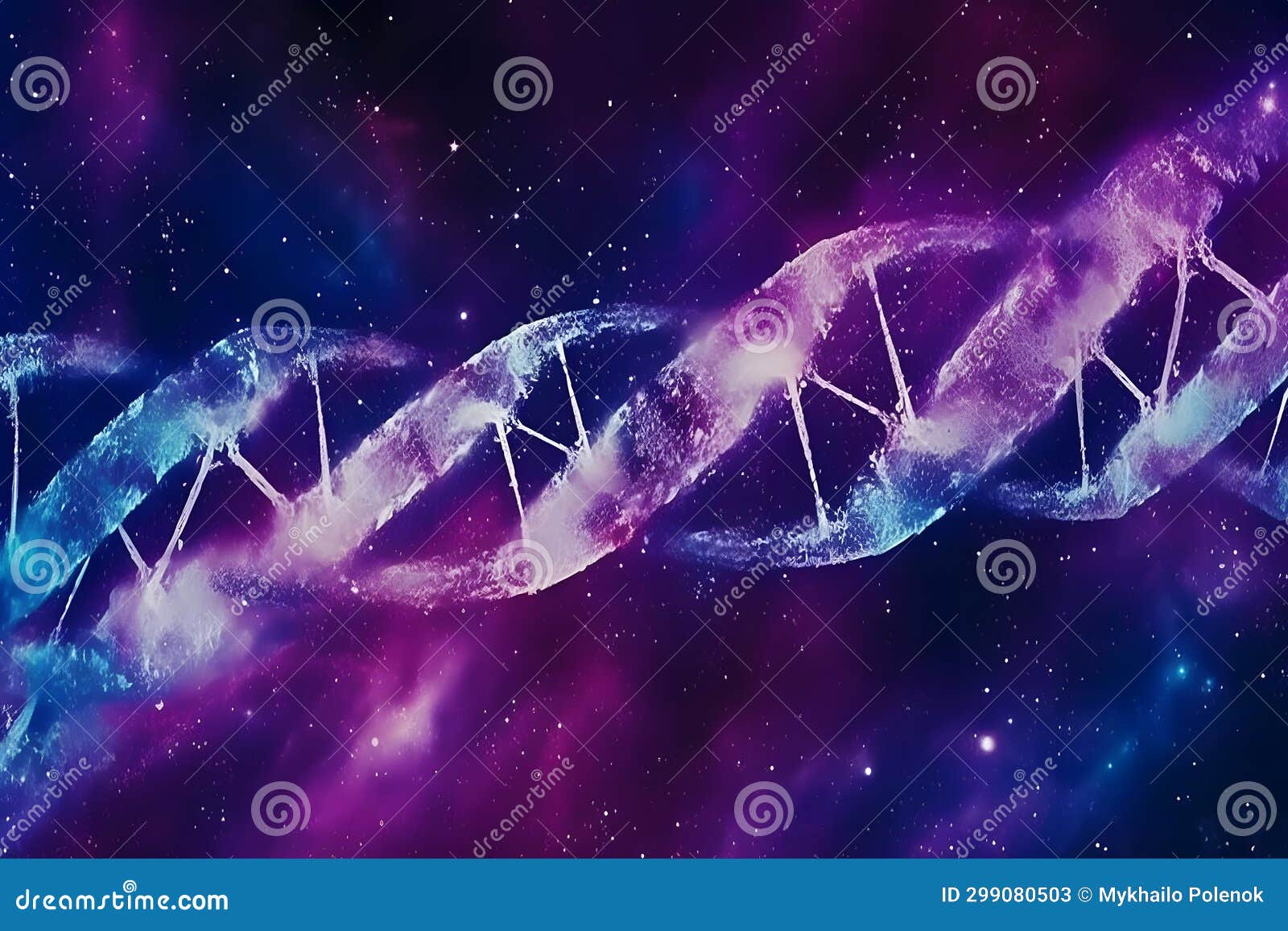 DNA Structure Digital Illustration in Space Colorful Background. Neural ...
