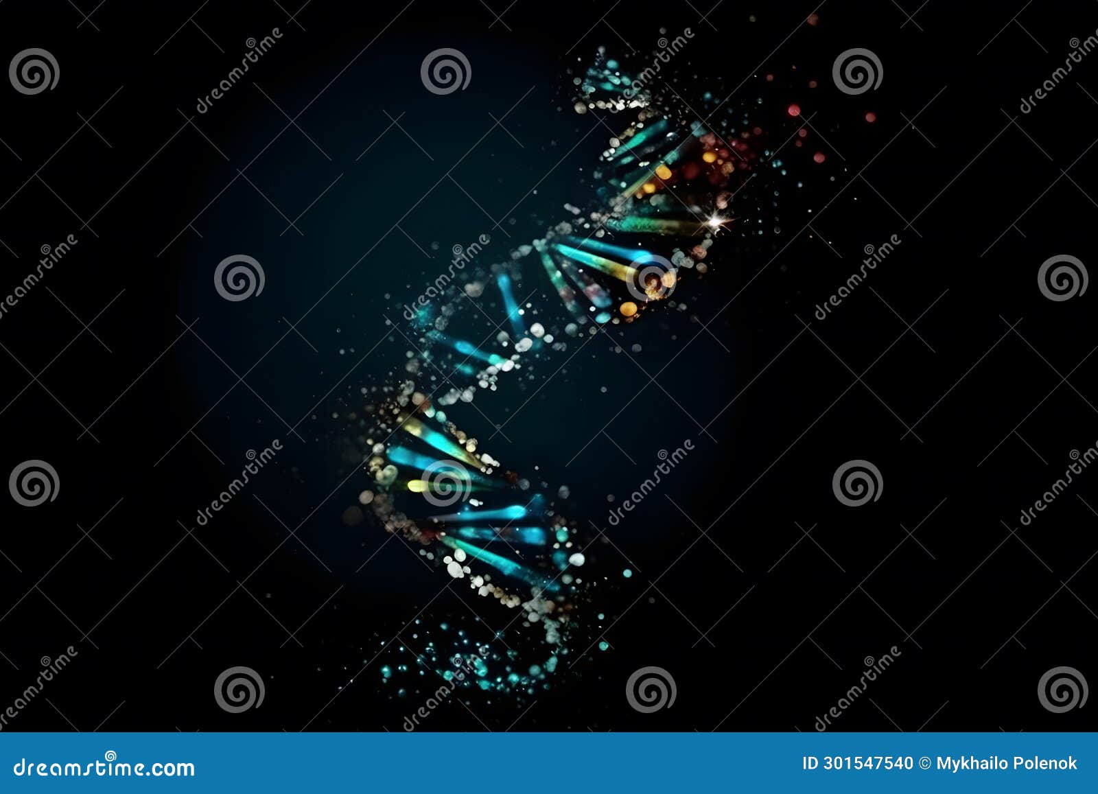 DNA Structure Digital Illustration in Space Colorful Background. Neural ...
