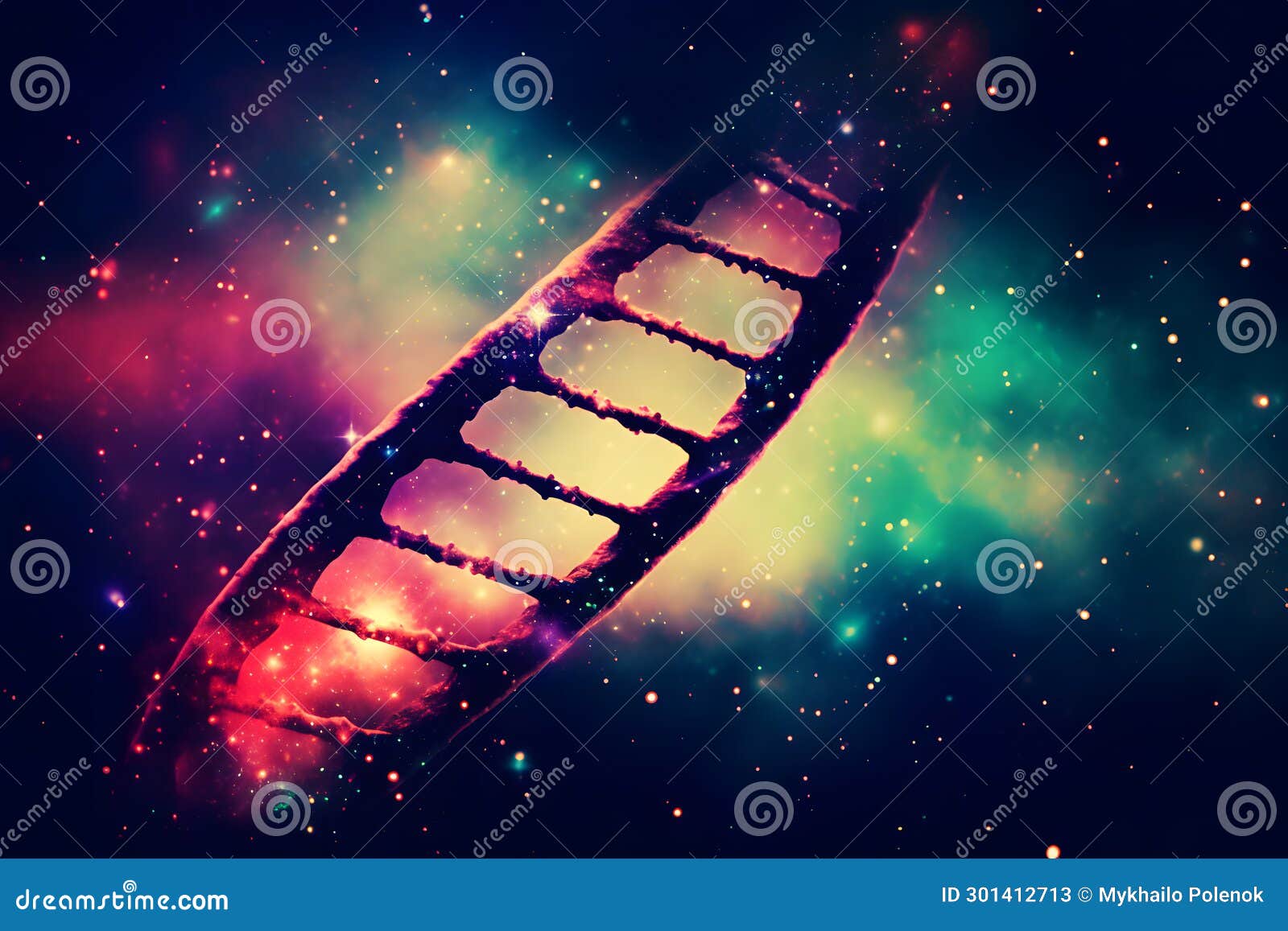 DNA Structure Digital Illustration in Space Colorful Background. Neural ...