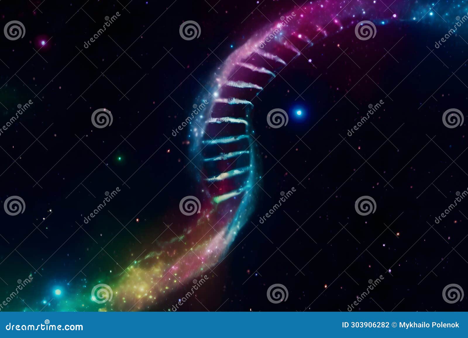 DNA Structure Digital Illustration in Space Colorful Background. Neural ...