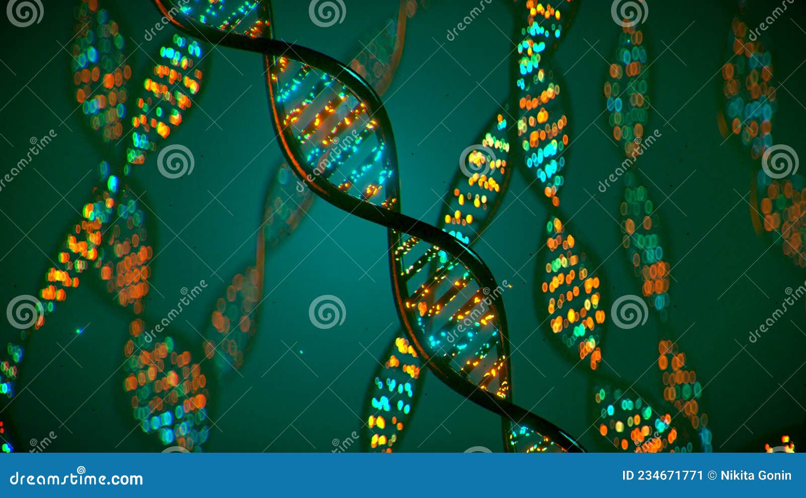 DNA Structure. Sci-fi Biotechnology Concept 3D Rendering Illustration ...