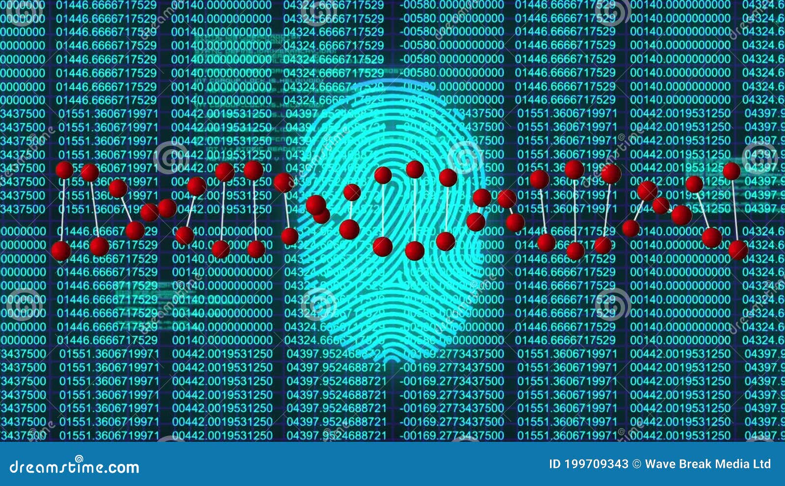 DNA Structure Spinning Over Biometric Fingerprint Scanner Against ...