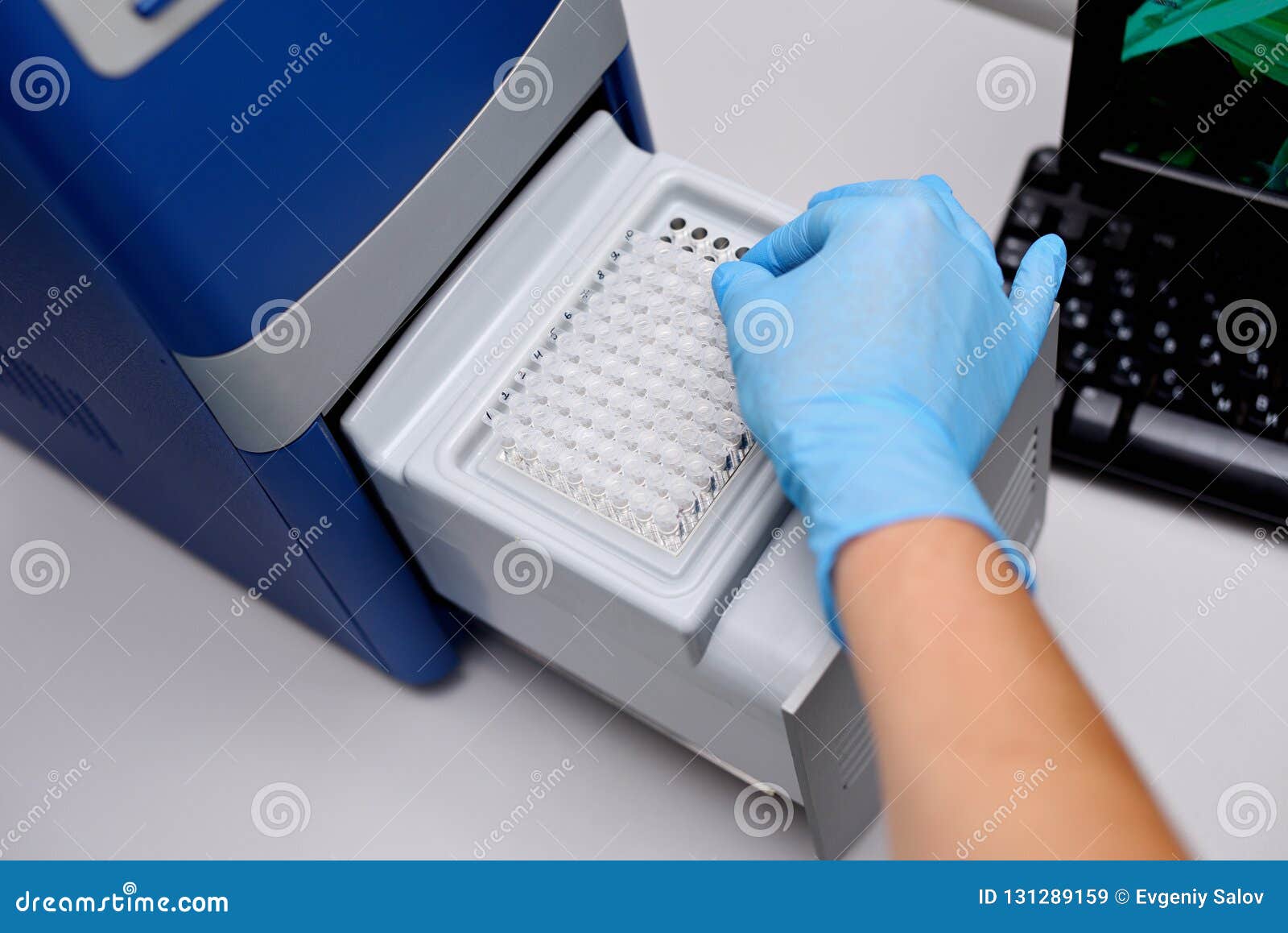 Dna Test in the Lab. the Technician Inserts the Test Tubes into the Dna ...