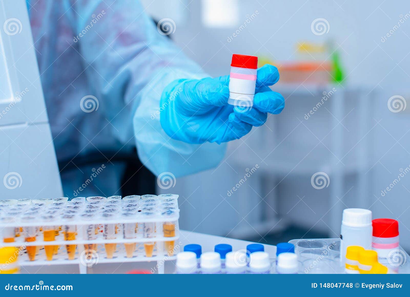 Dna Test in the Lab. Test Tubes with Biomaterials on the Table in the ...