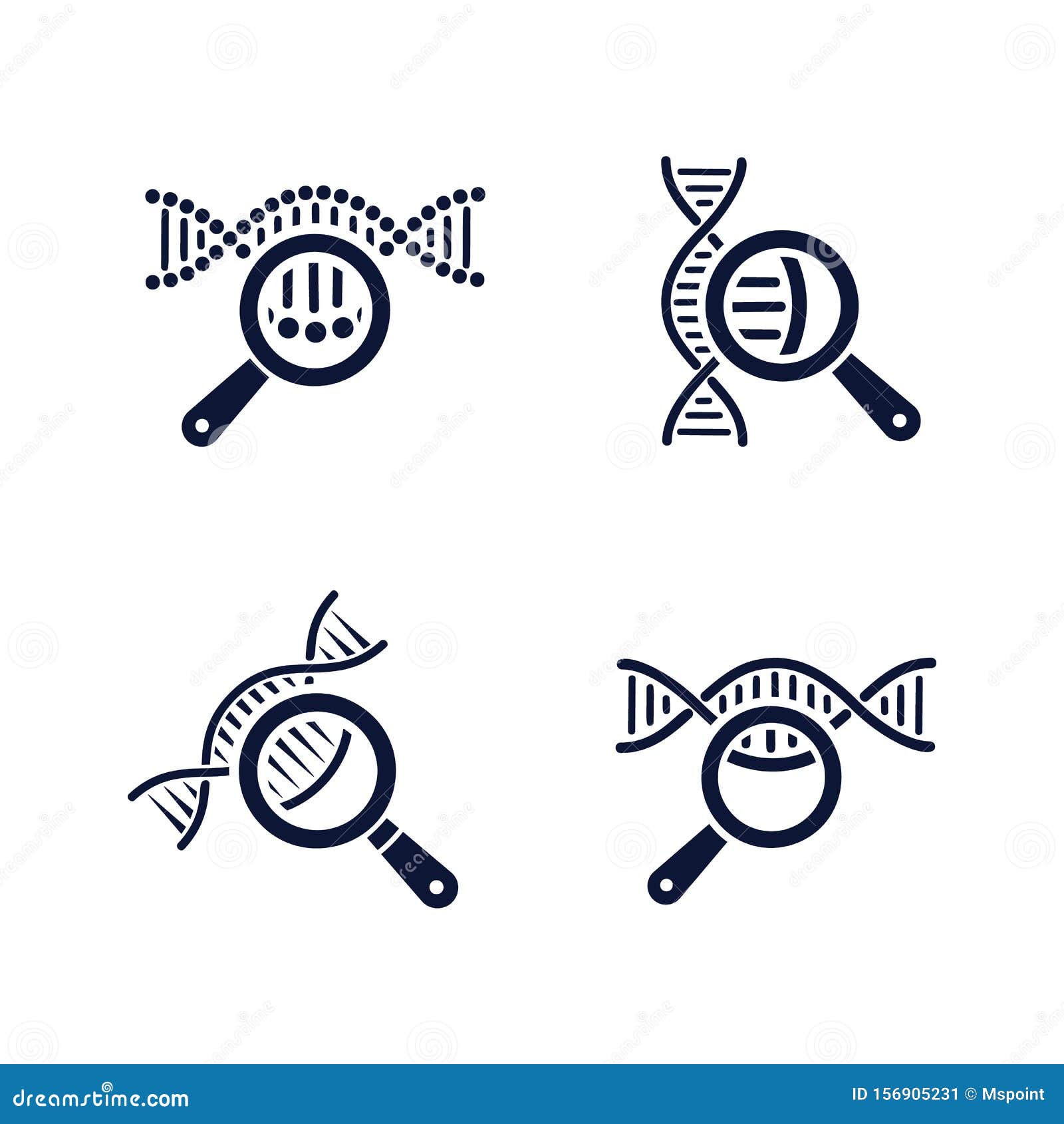 DNA Testing Icons Set. DNA Chain in Magnifying Glass Sign Stock Vector ...