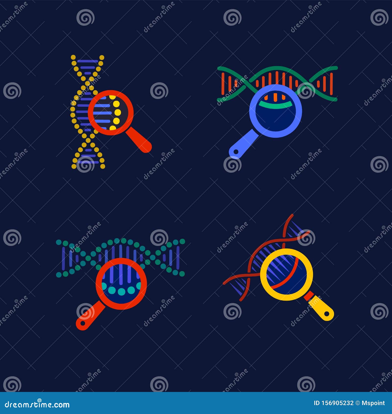 DNA Chain And Magnifying Glass Line And Solid Icon, Science Concept ...
