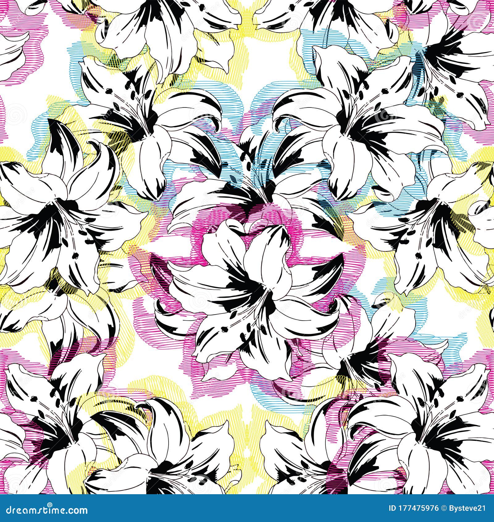 Hand Draw Beautiful Flower Cmyk Colored Design Seamless Pattern Stock ...